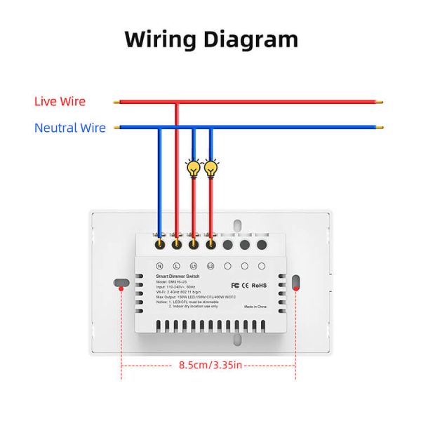 Smart Sliding Dimmer Switch 2 Gang Wifi White - OneB